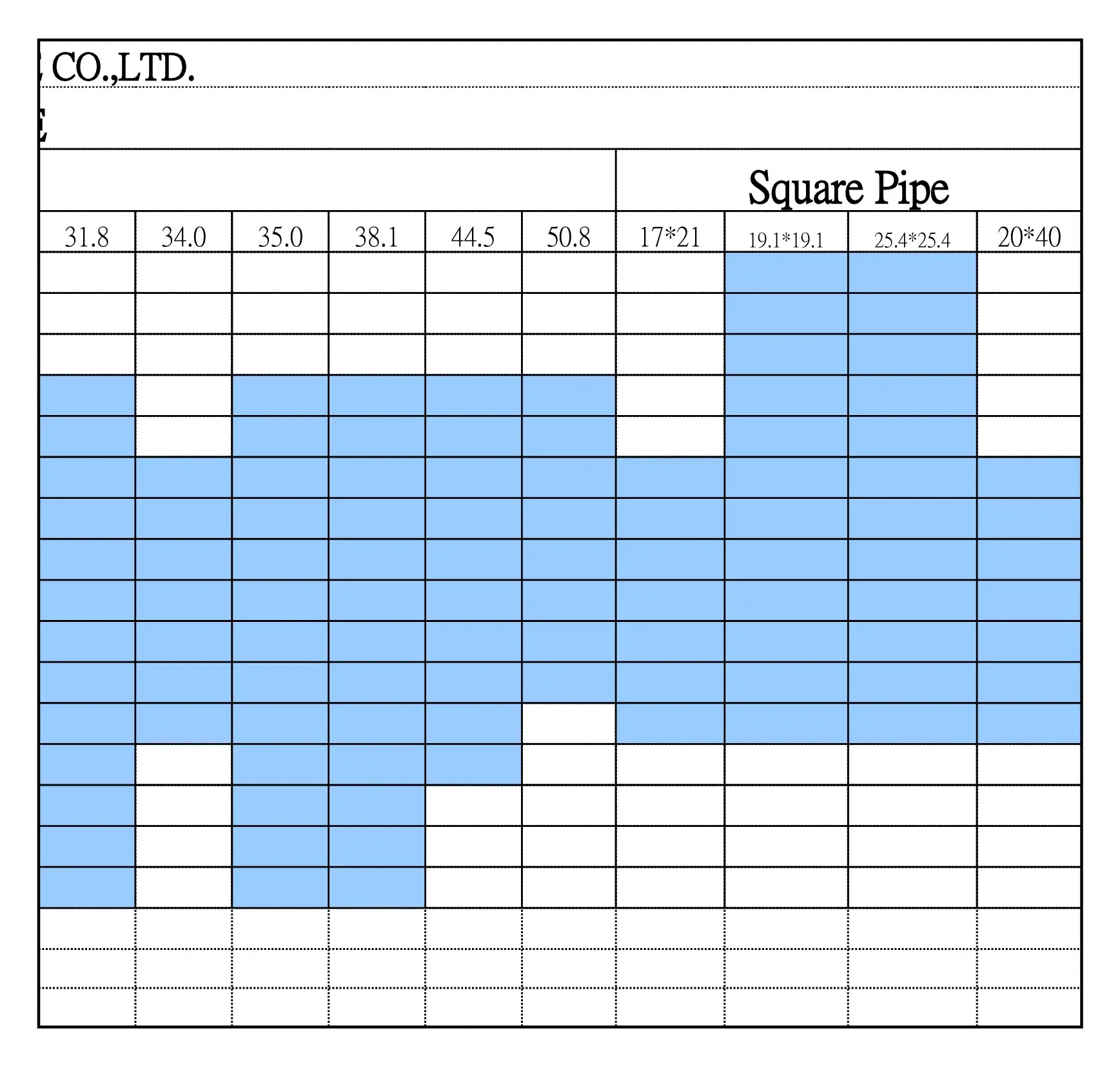 PHRAPRADAENG STEEL PIPE CO.,LTD. | AVAILABLE SIZES
